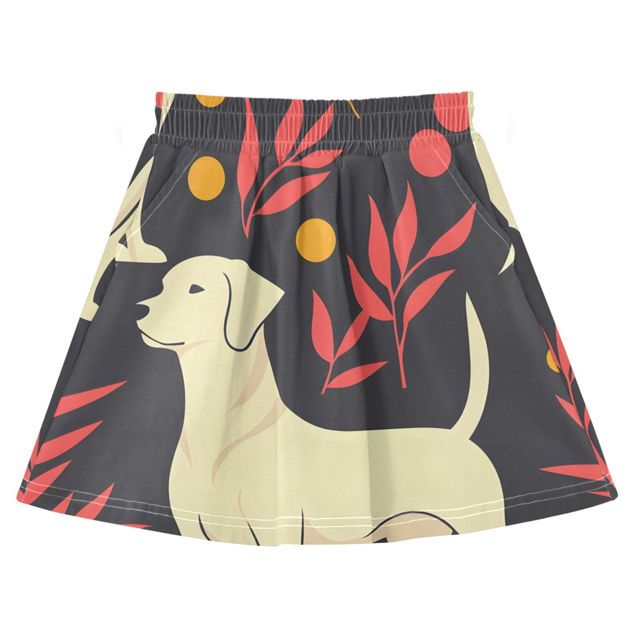 Dogsleavesdots Pattern Cotton Skirt Built-in Liner Elastic A-Line ...