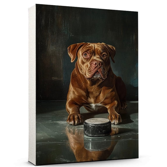 Doguede Bordeaux Dog Playing Ice Hockey Stretched Canvas Size 8x12 ...