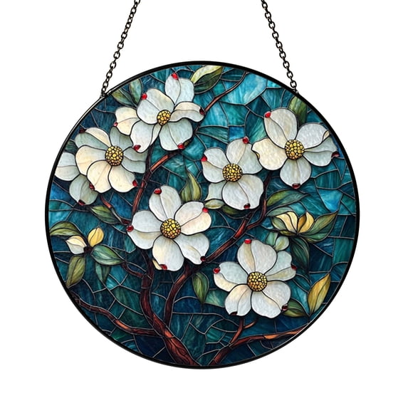 Dogwood Floral Themed Stained Glass Style Suncatcher for Window Decor ...