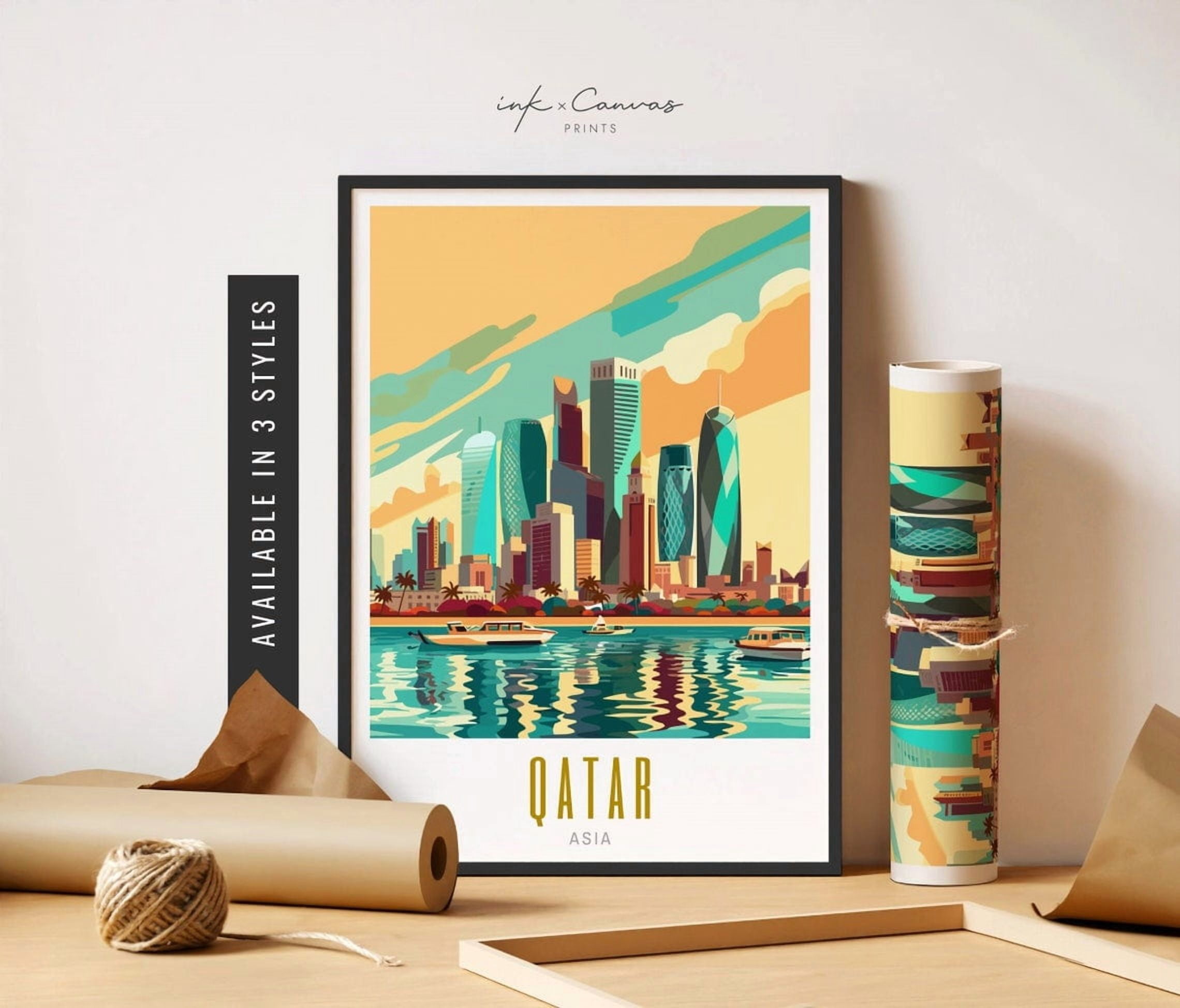 Doha Qatar Travel Poster Qatar Skyline Poster Qatar Poster Retro Travel ...