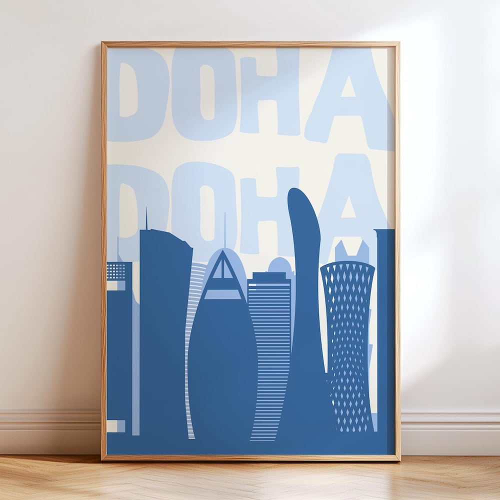 Doha Skyline Print: Minimalist Qatar Travel Poster UNFRAMED PAPER ...