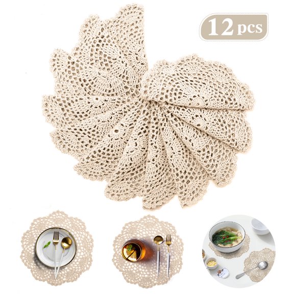 6 Hand Crochet Lace Doilies For Tables Dressers White Round Wedding Bar ...