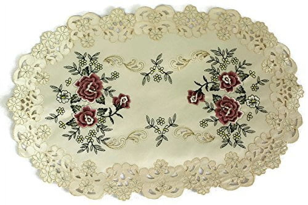 Doily Boutique Place Mat or Doily with a Red Burgundy Rose on Ivory ...