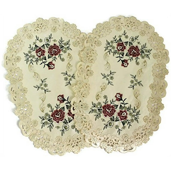 Doily Boutique Place Mats Set of 2 with a Red Burgundy Rose Flower on ...