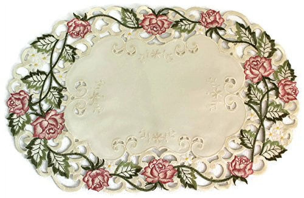 Doily Boutique Placemat or Doily Embroidered with Victorian Pink Roses ...