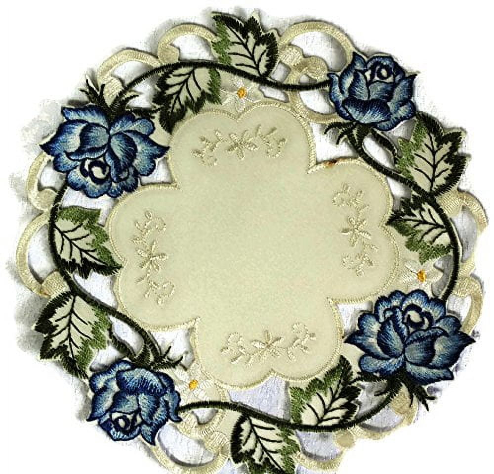 Doily Boutique Round Doily or Placemat with Victorian Blue Roses on ...