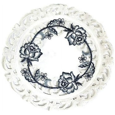 Doily Boutique Round Doily Embroidered with Victorian Blue Roses on ...