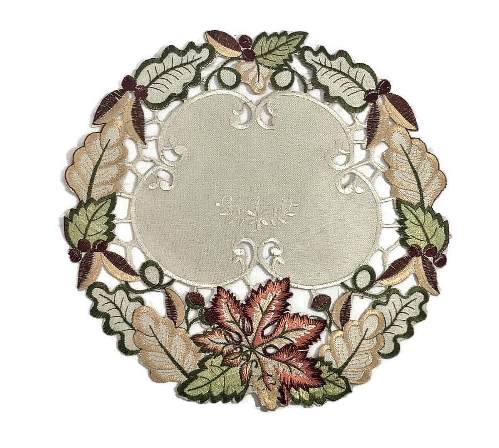 Doily Boutique Round Doily with Fall Maple Leaves on Ivory Fabric Size ...