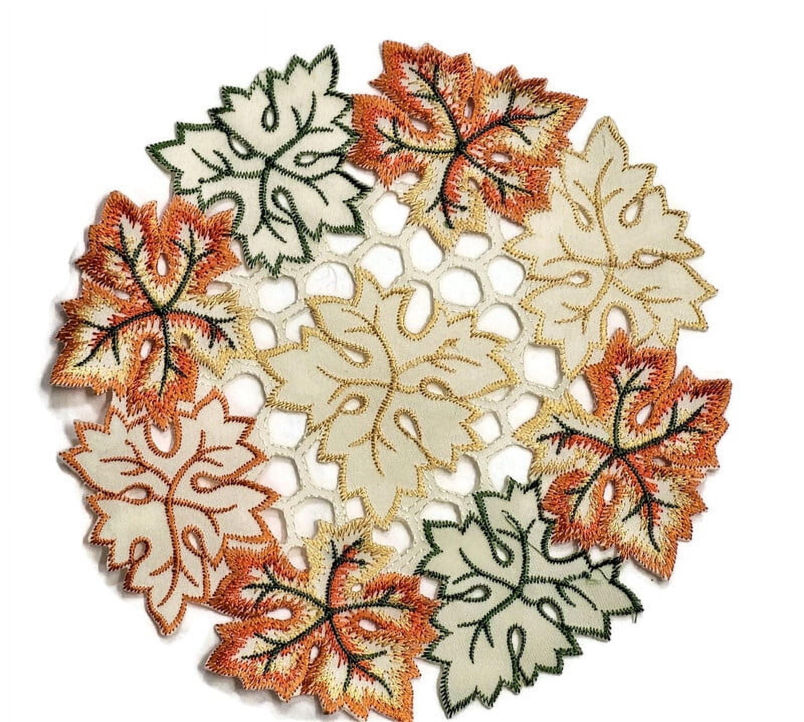 Doily Boutique Round Doily with Fall Maple Leaves on Ivory Fabric Size ...