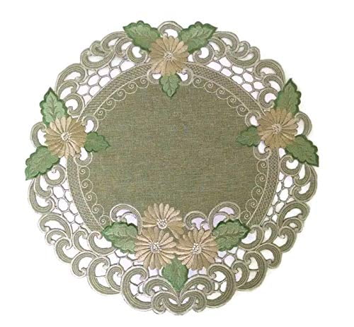 Doily Boutique Round Doily with Gold Daisy on Sage Green Burlap Linen ...