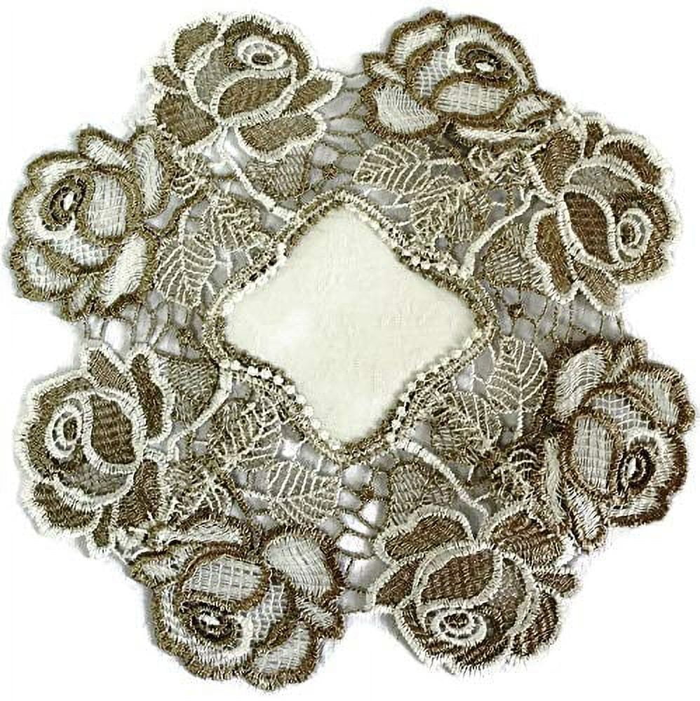 Doily Boutique Square Doily with Cocoa and Antique White Lace Roses ...