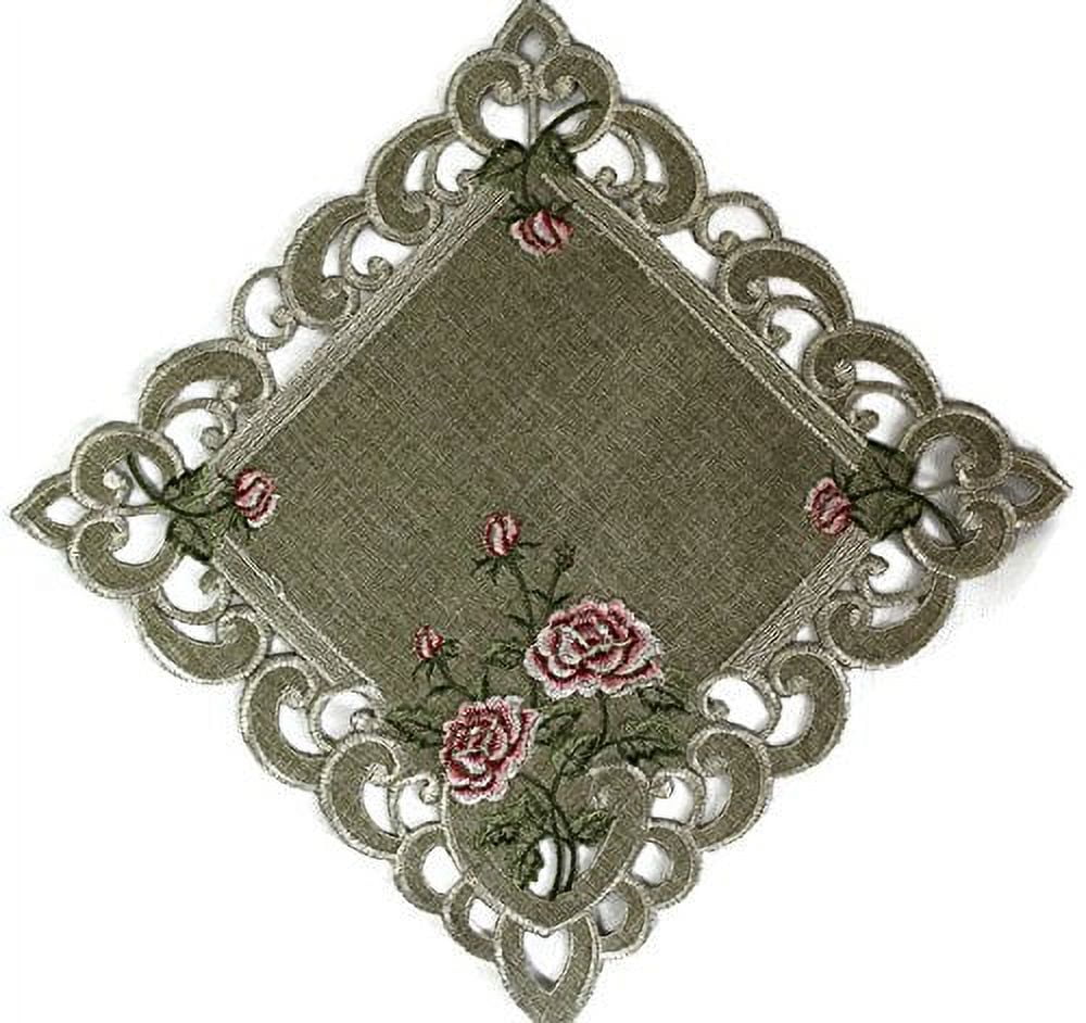 Doily Boutique Square Doily with Pink Roses on Sage Green Burlap Linen ...