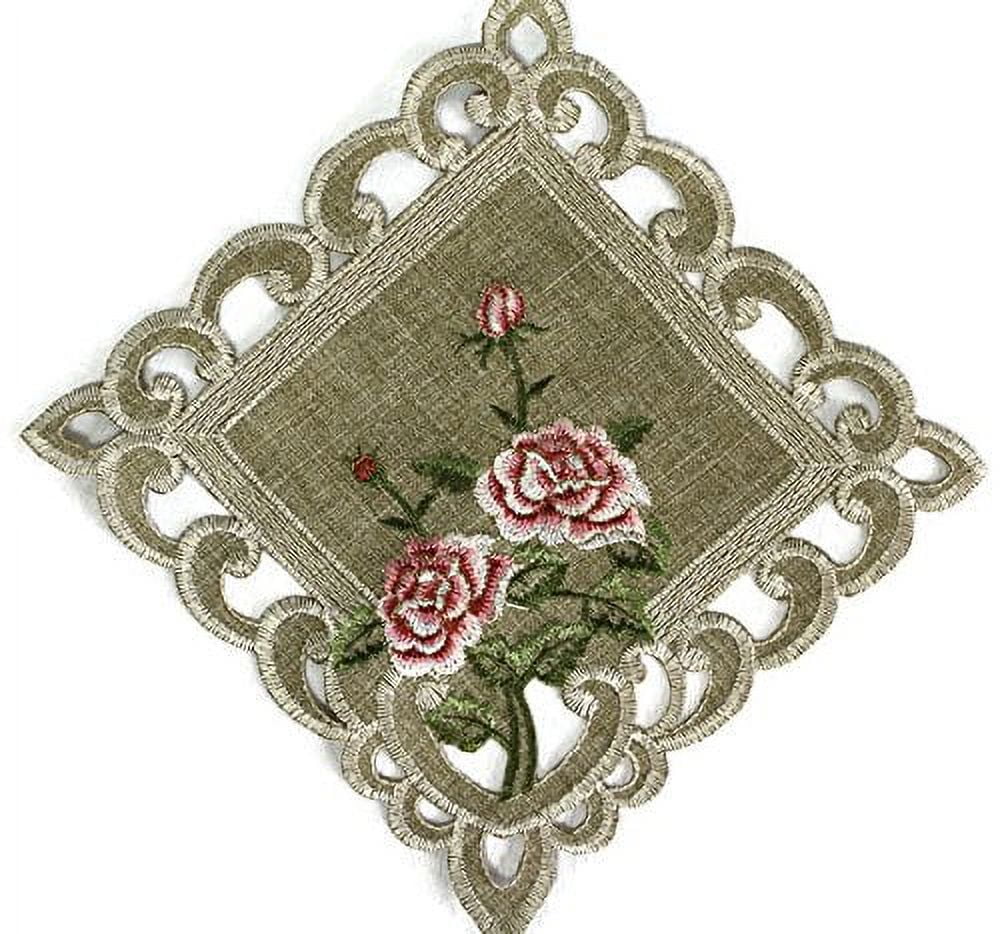Doily Boutique Square Doily with a Pink Rose and Sage Green Burlap ...