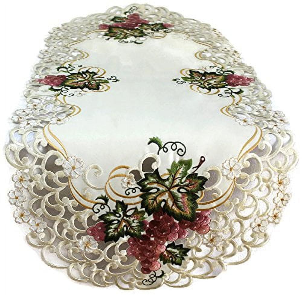 Doily Boutique Table Runner Embroidered with Red Purple Grapes on Ivory ...