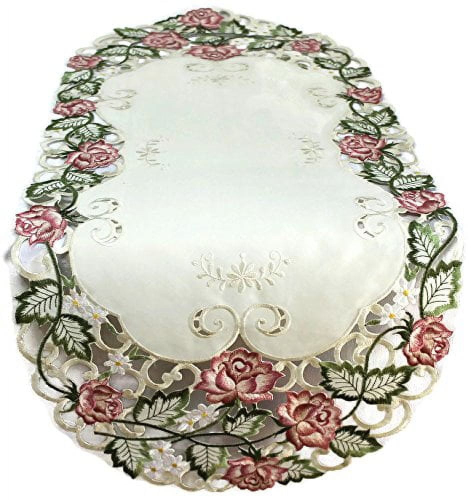 Doily Boutique Table Runner Embroidered with Victorian Pink Roses on ...