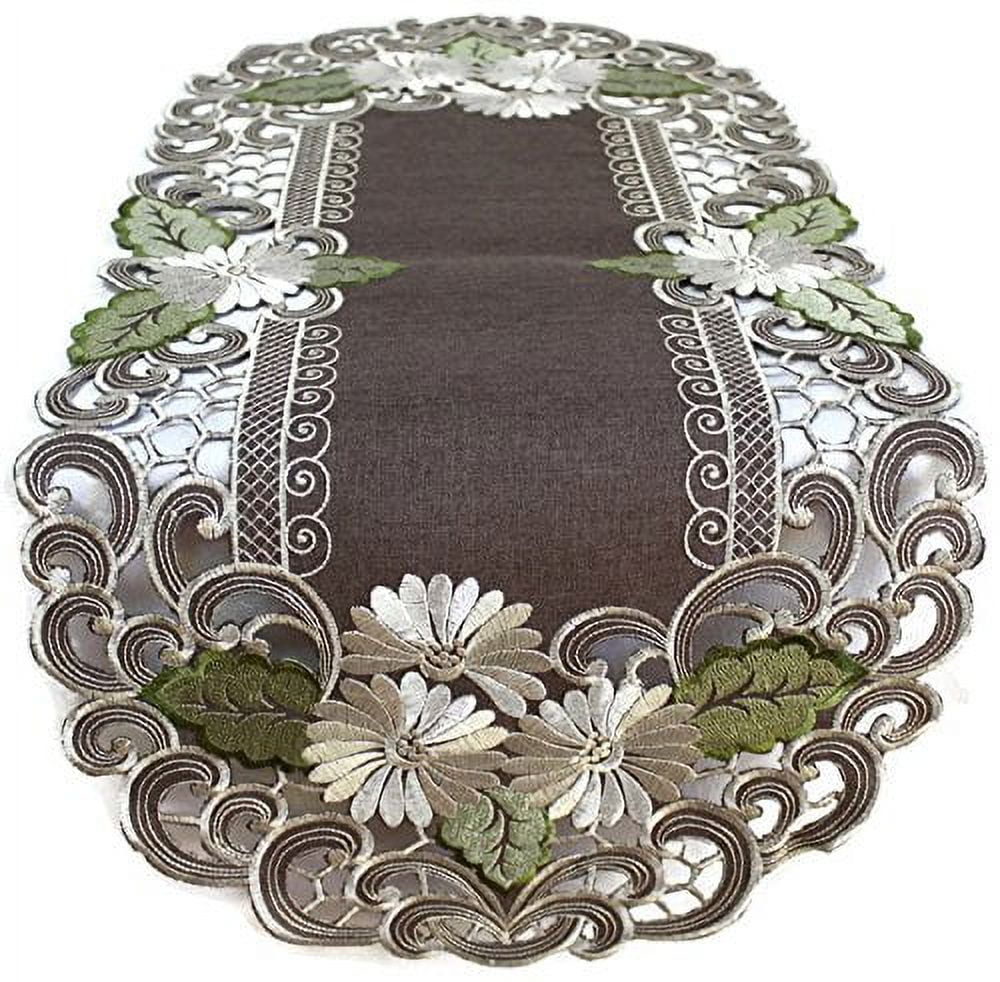 Doily Boutique Table Runner Embroidered with a White Daisy on Brown ...