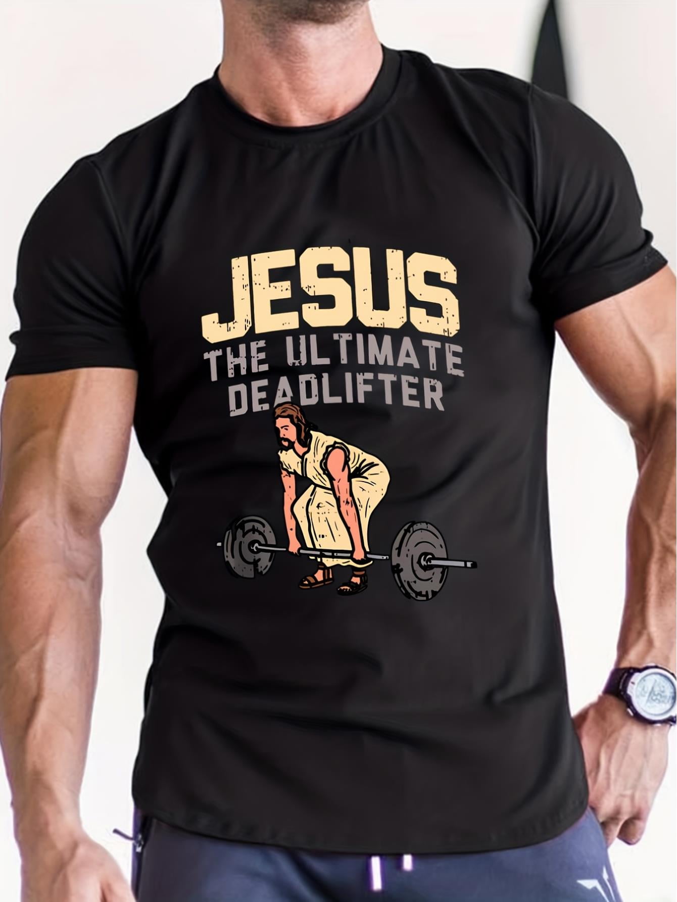 Doing Exercise Jesus Pattern Print Men's T-shirt, Graphic Tee Men's ...