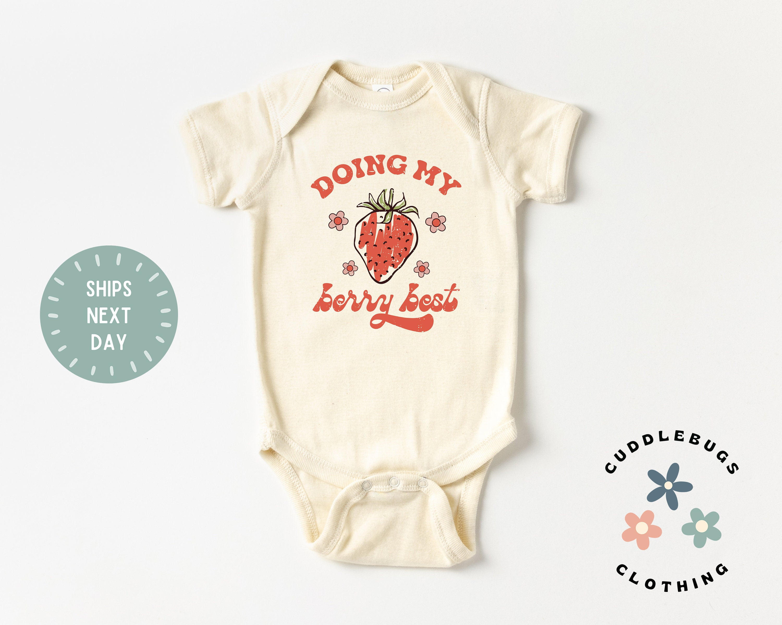 Doing My Berry Best Baby Onesies Bodysuit, Retro Strawberry Baby ...