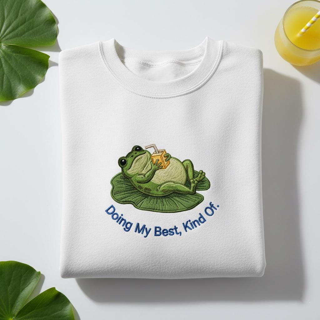 Doing My Best Kind Of embroidered hoodie, Funny Frog Meme Crewneck ...