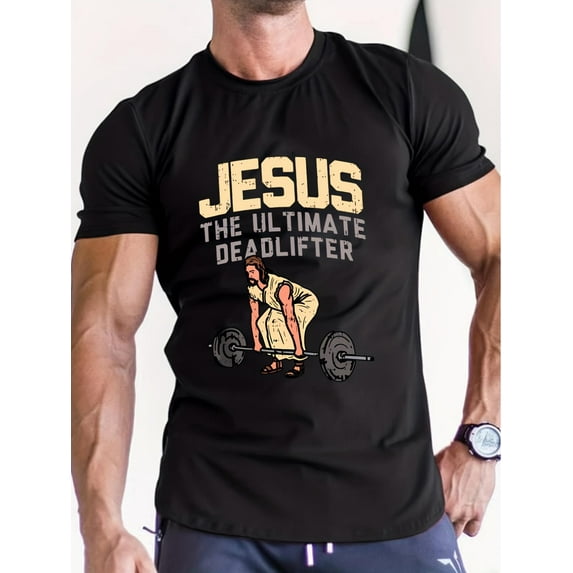 Doing exercise Jesus Pattern Print Men's T-shirt, Graphic Tee Men's ...