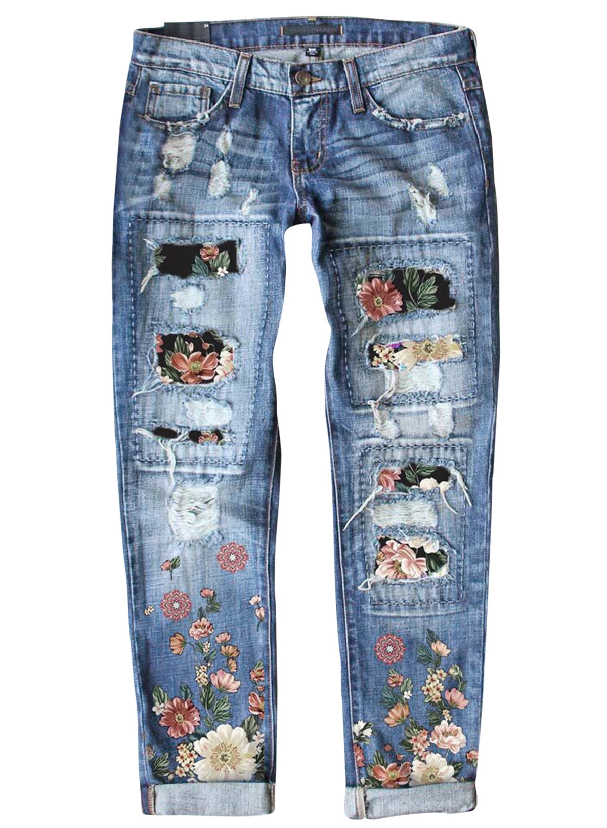 Dokotoo Women's Stretch Denim Jeans with Floral Print, High Waist ...