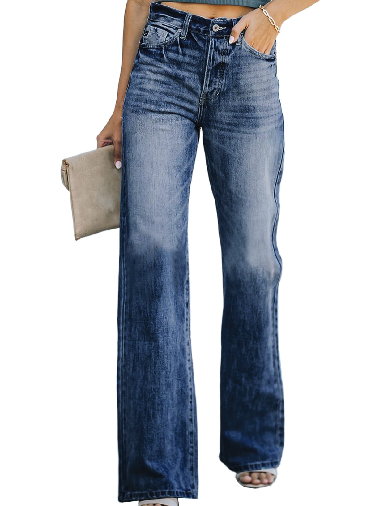 Dokotoo Wide Leg Jeans for Women Trendy High Waisted Stretch Baggy Jean ...