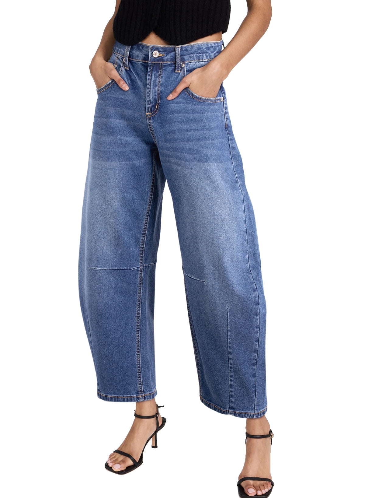 DOKOTOO Women's Barrel Jeans Wide Leg Vintage Mid Rise Y2k Baggy ...