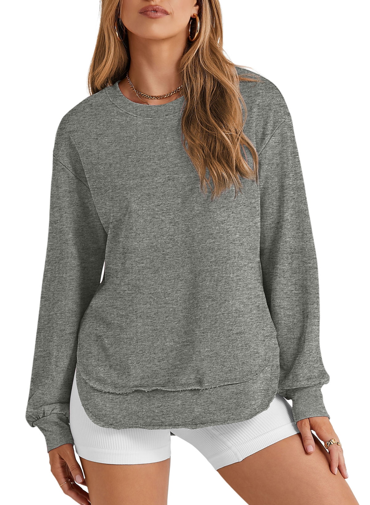 Dokotoo Women's Oversized Sweatshirt Casual Crewneck Long Sleeve Side ...