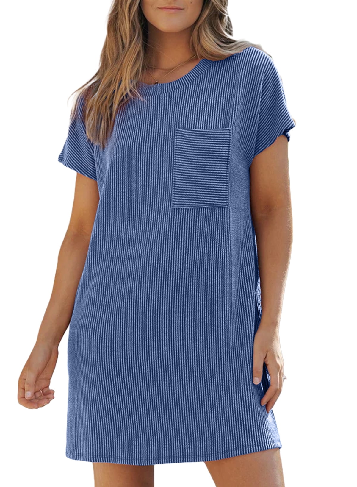 DOKOTOO Womenâ€™s Summer Twist Rib Knit Loose Mini Dress, Short Sleeve ...
