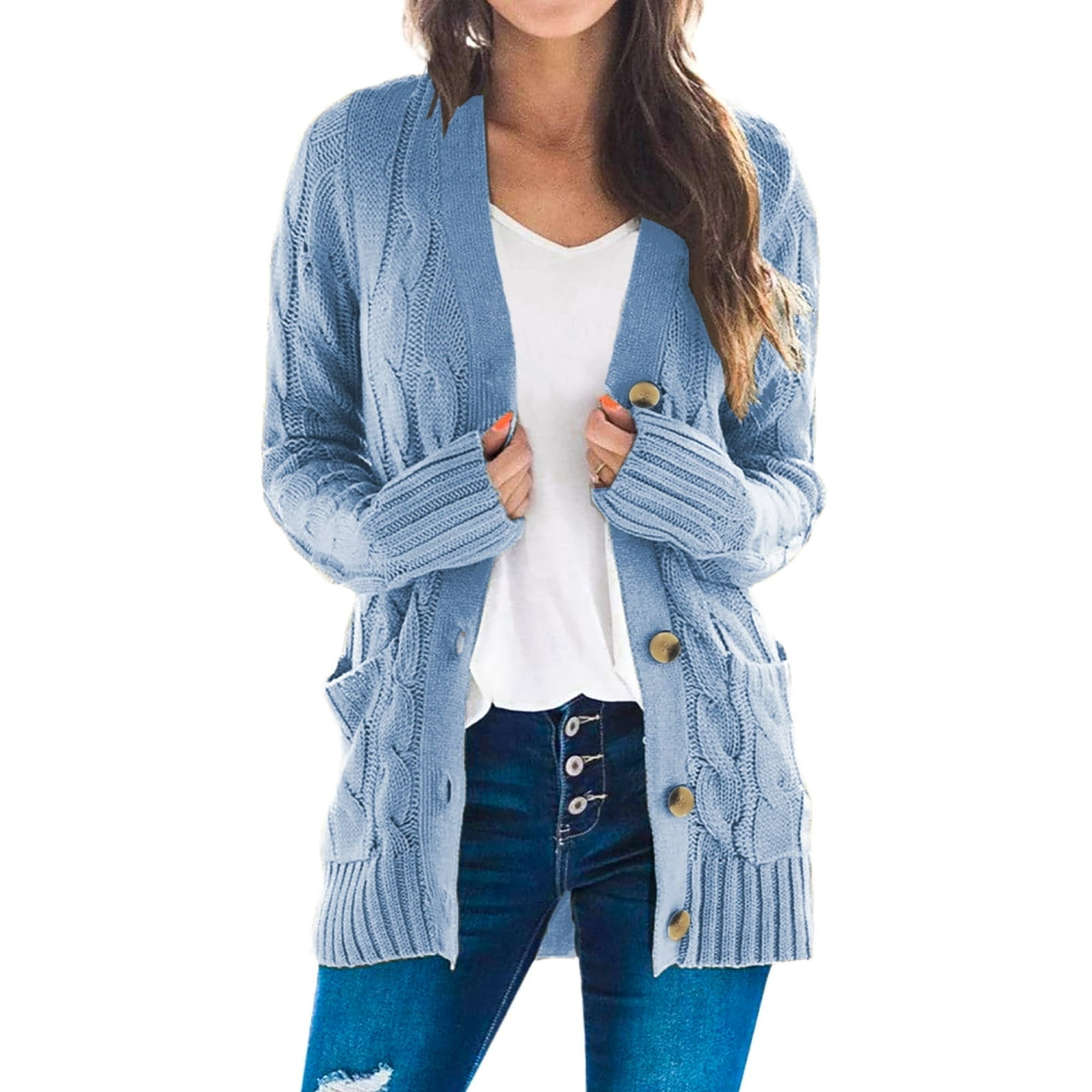 Dokotoo Women's Lightweight Button Down Cardigan Sweater with Pockets ...