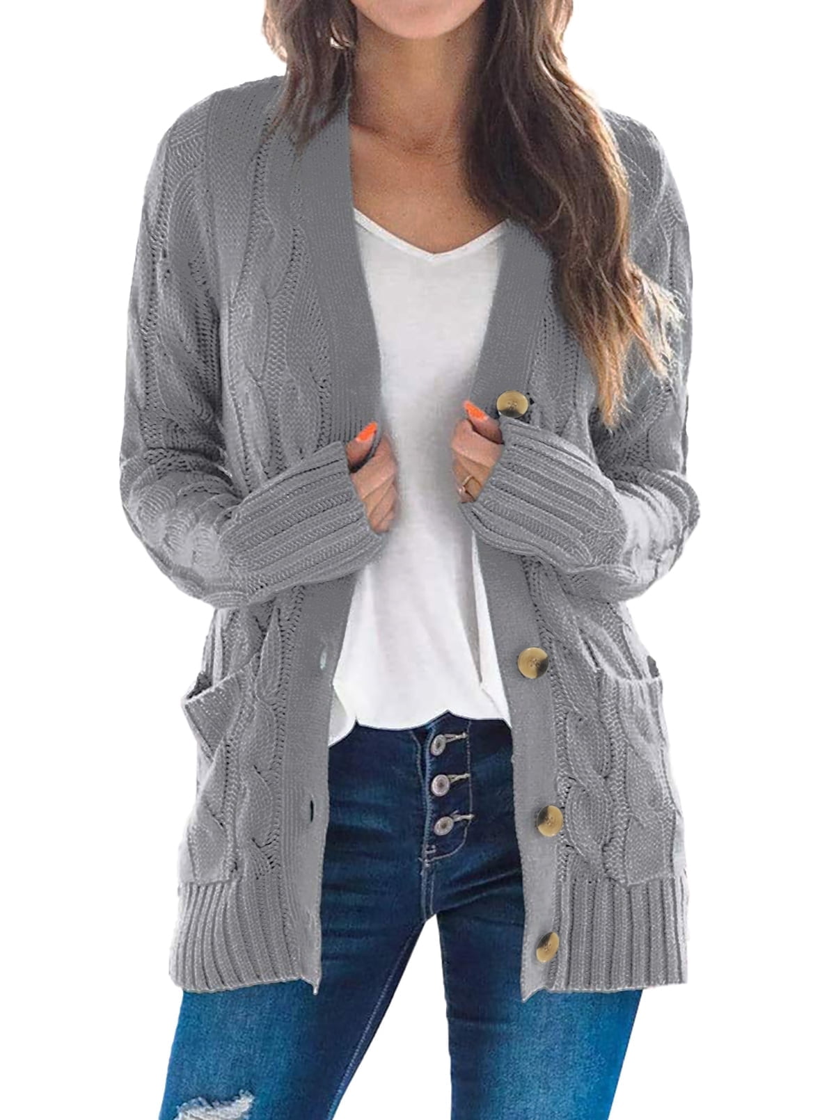 Dokotoo Womens Long Sleeve Lightweight Grey Sweater, Winter Cardigan ...