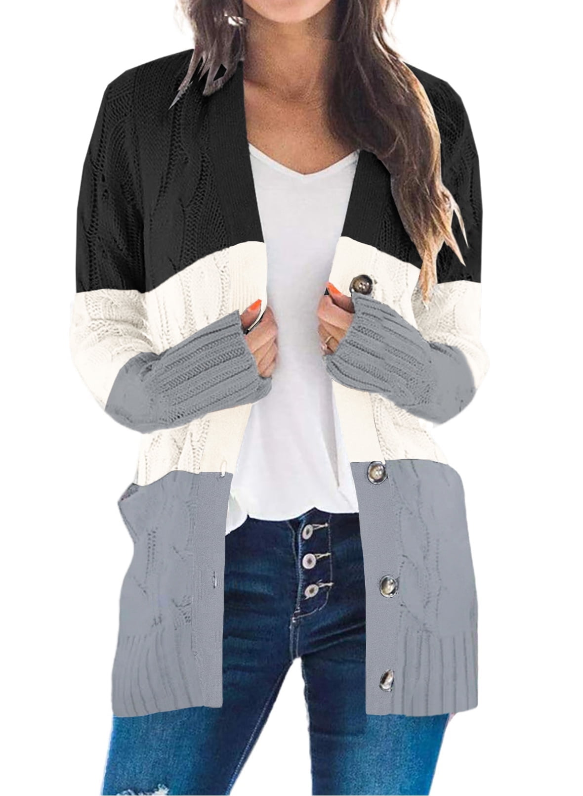 Dokotoo Womens Long Knit Cardigan Winter Sweaters with Buttons for Fall ...