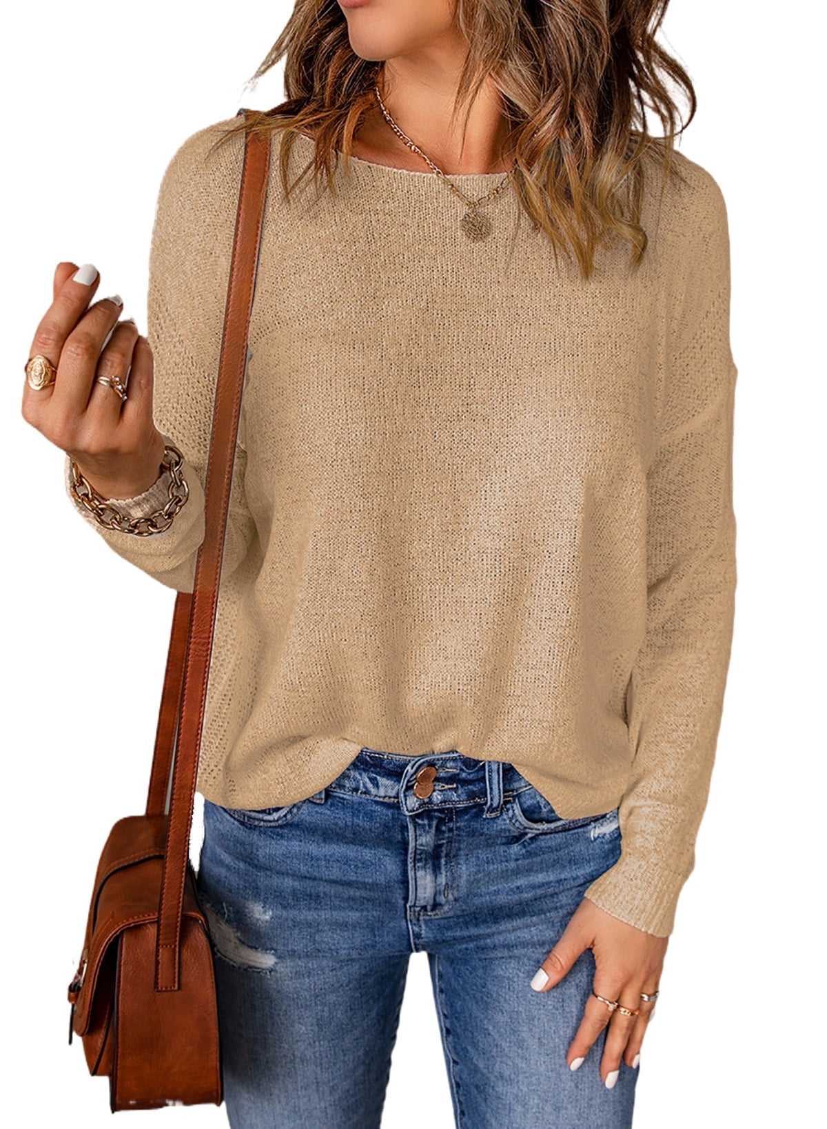 DOKOTOO Womens Knitted Sweaters Crewneck Long Sleeve Solid Color Casual ...