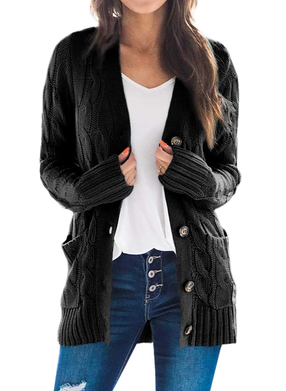Dokotoo Womens Long Sleeve Cable Knit Cardigans Button Down Cardigan