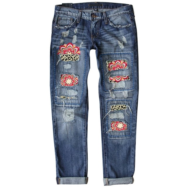 Dokotoo Womens Size 12 Stretch Pants, Ripped Jeans, Floral Patch, Comfy ...