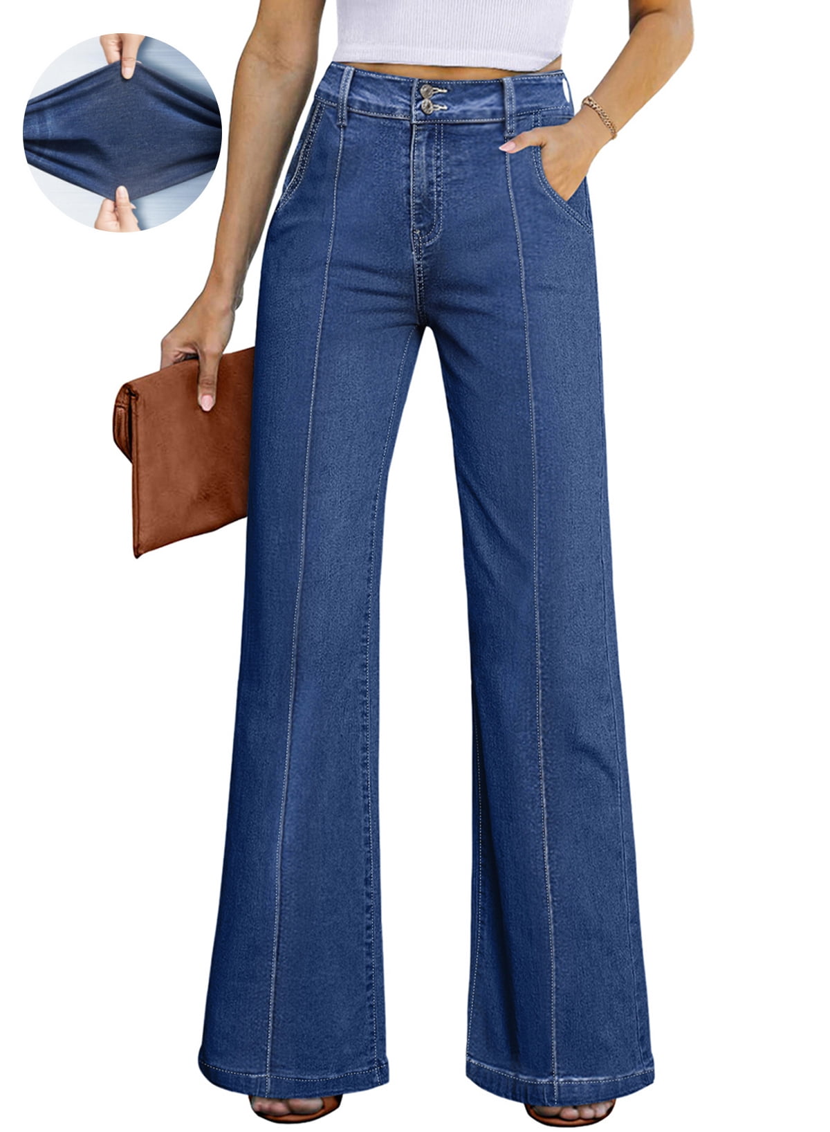 Dokotoo Womens Wide Leg Jeans Casual High Waisted Stretch Baggy Loose Denim Pants - Shop Black ...