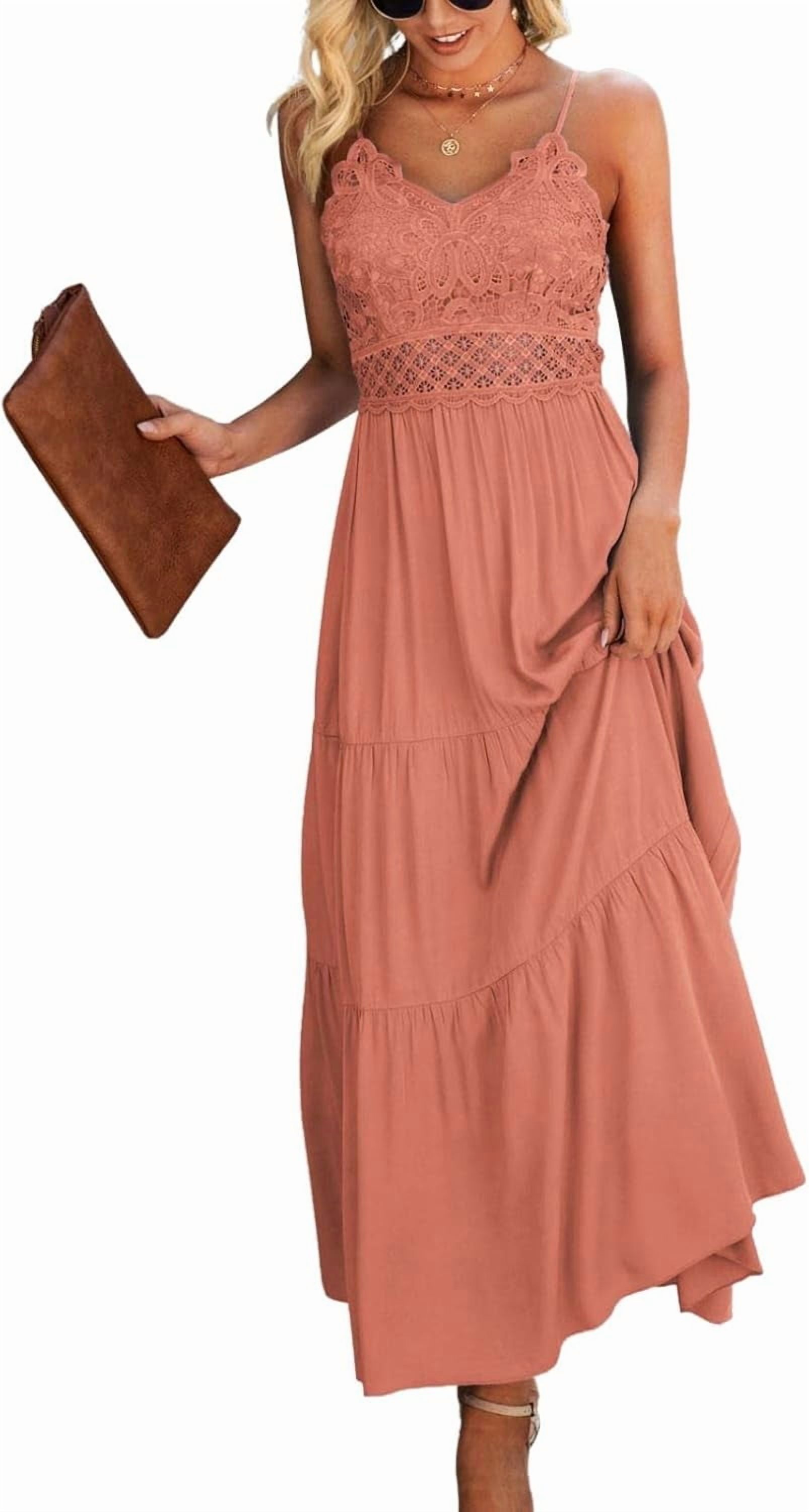 Dokuritu Women's Beach Crochet Lace Maxi Dress Solid Color Summer ...
