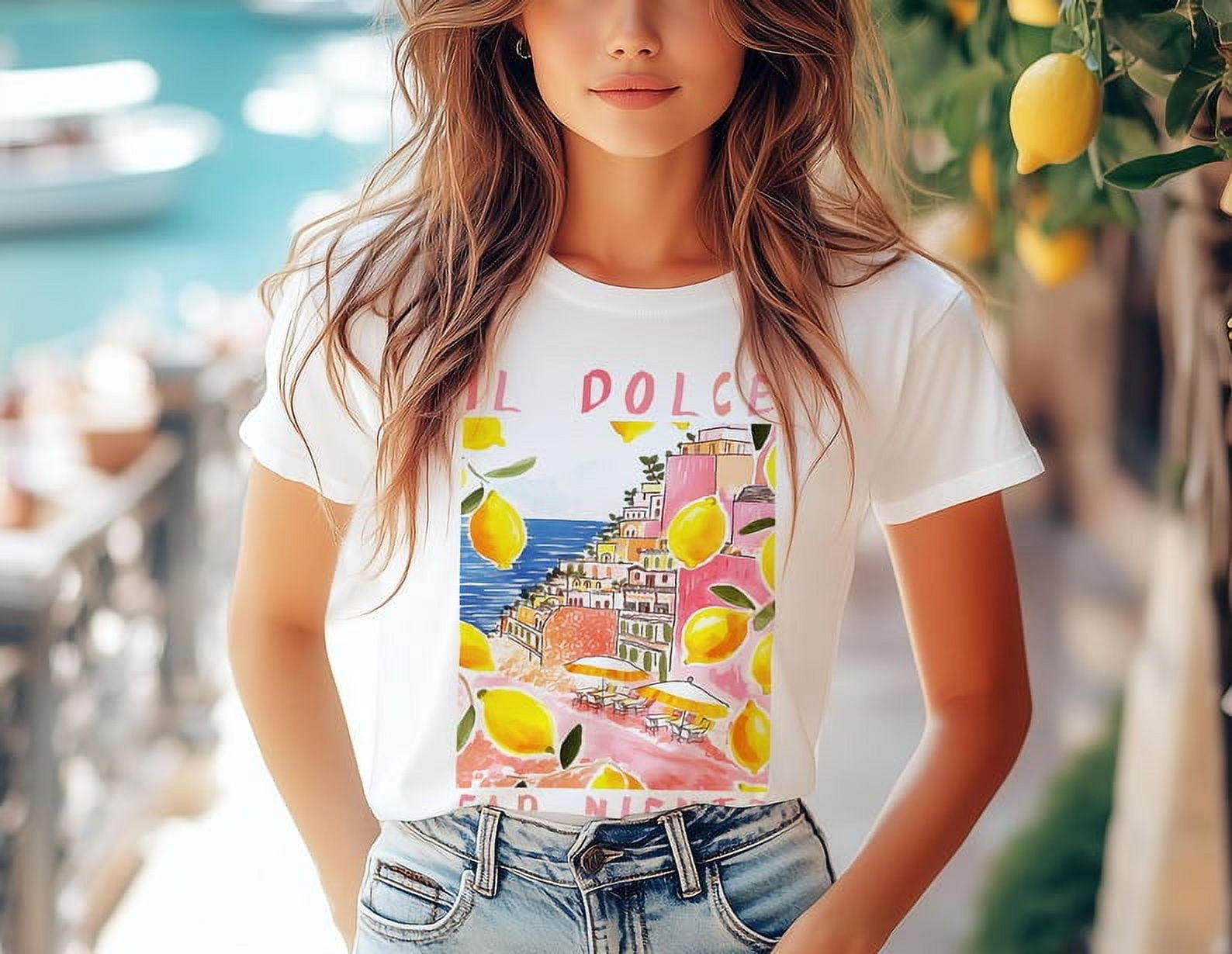 Dolce Far Niente Positano Lemons T-Shirt, Trendy Italian Style Tee ...