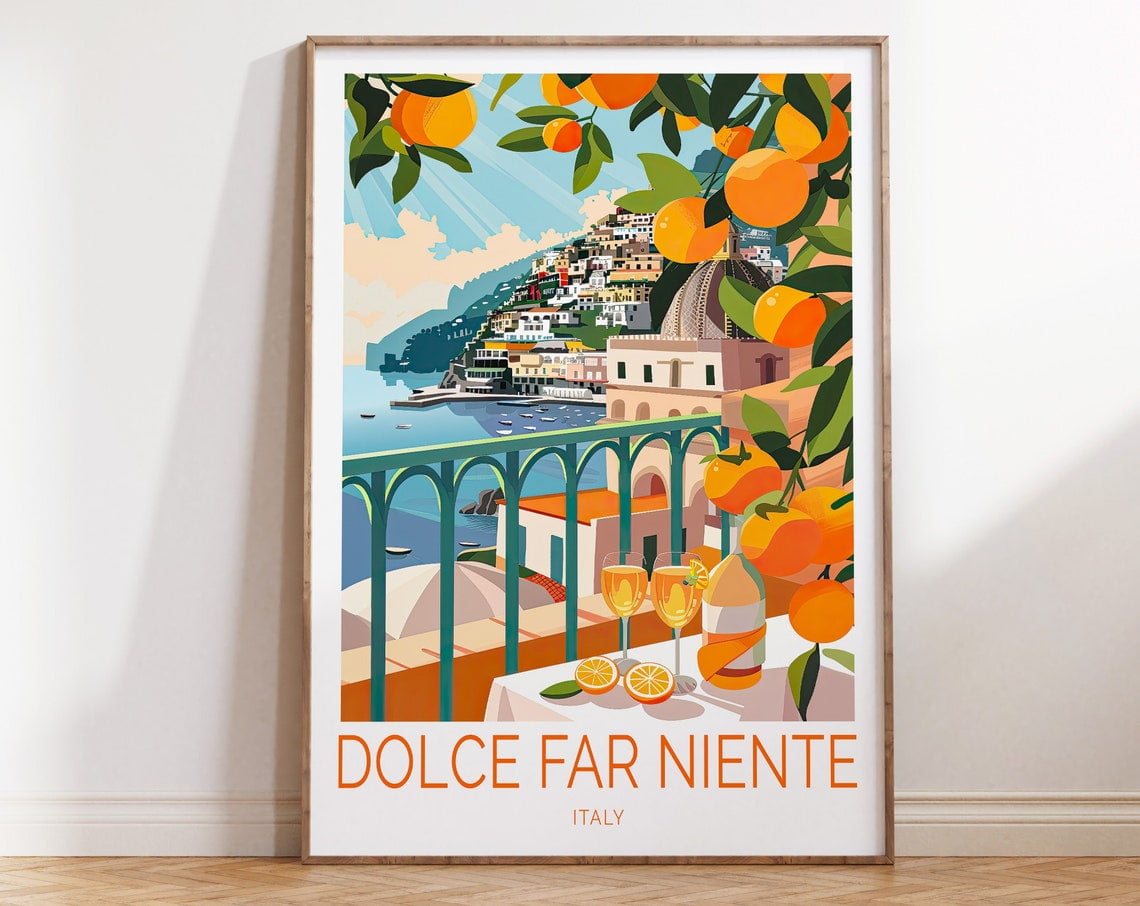 Dolce Far Niente Print, Italy City Wall Art, Orange Italy Prints, Dolce ...