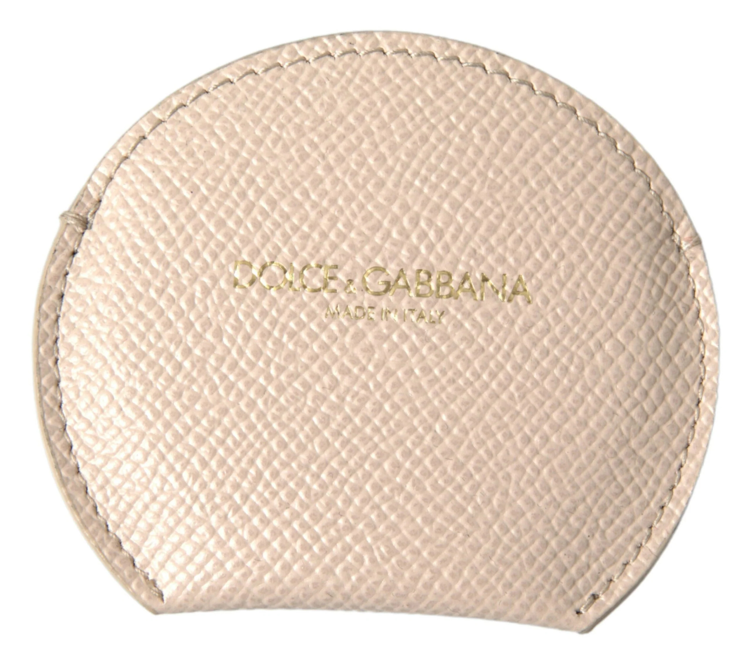 Dolce Gabbana Beige Calfskin Leather Round Logo Hand Mirror Holder ...
