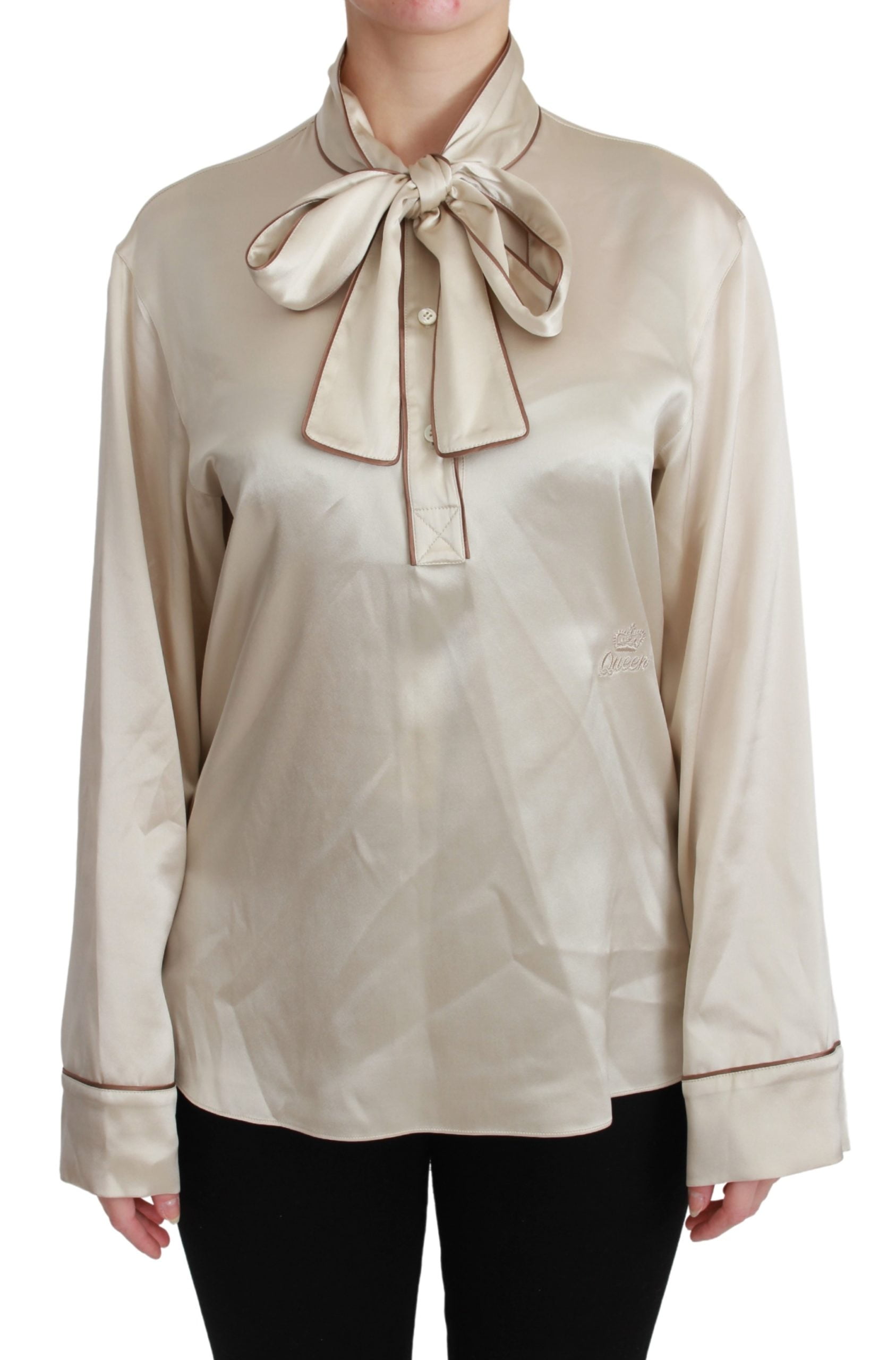 Dolce Gabbana Beige Sleeve Top Queen Silk Satin Blouse by Trendstack ...