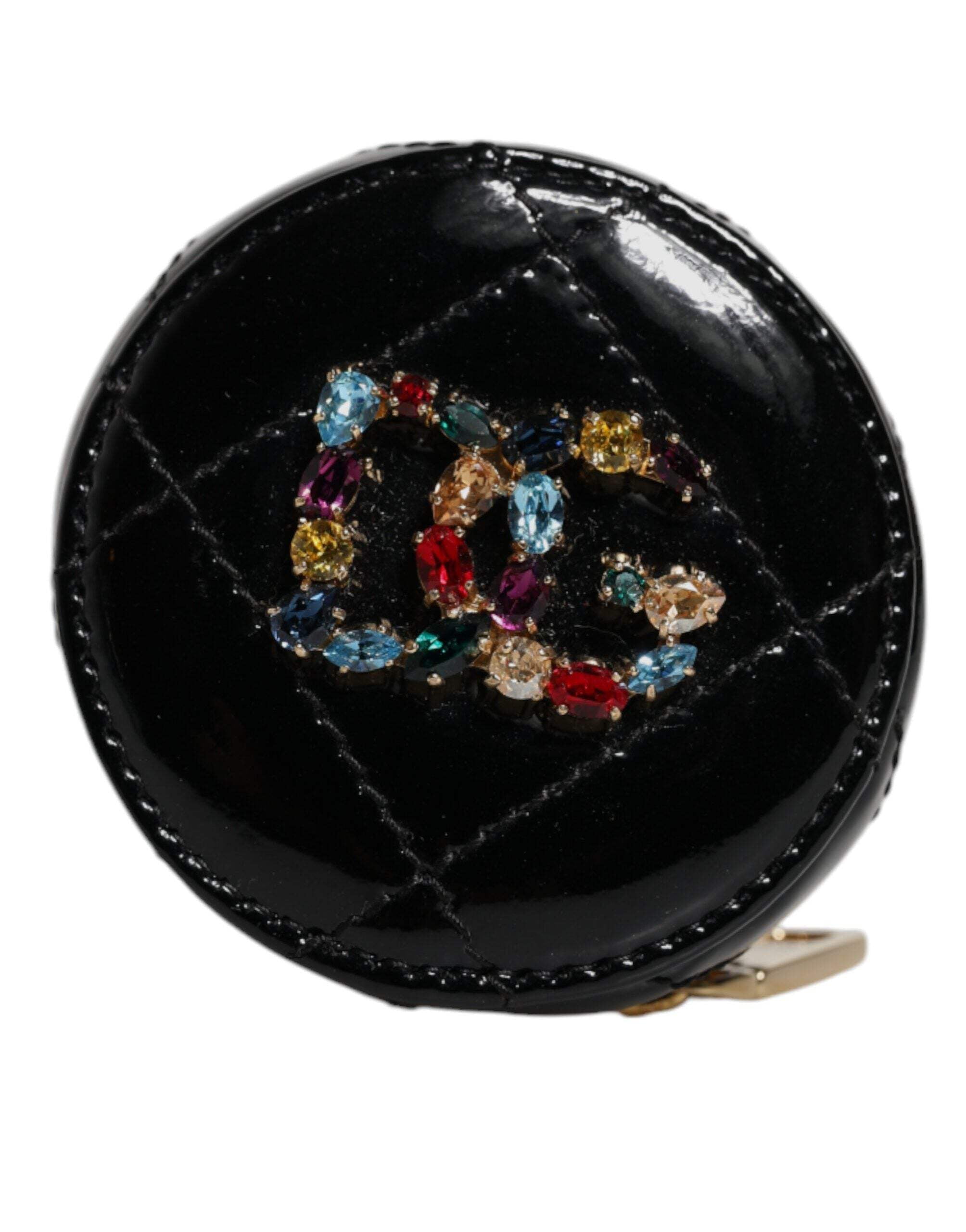 Dolce Gabbana Black Lamb Leather DG Crystal Round Coin Purse Wallet ...