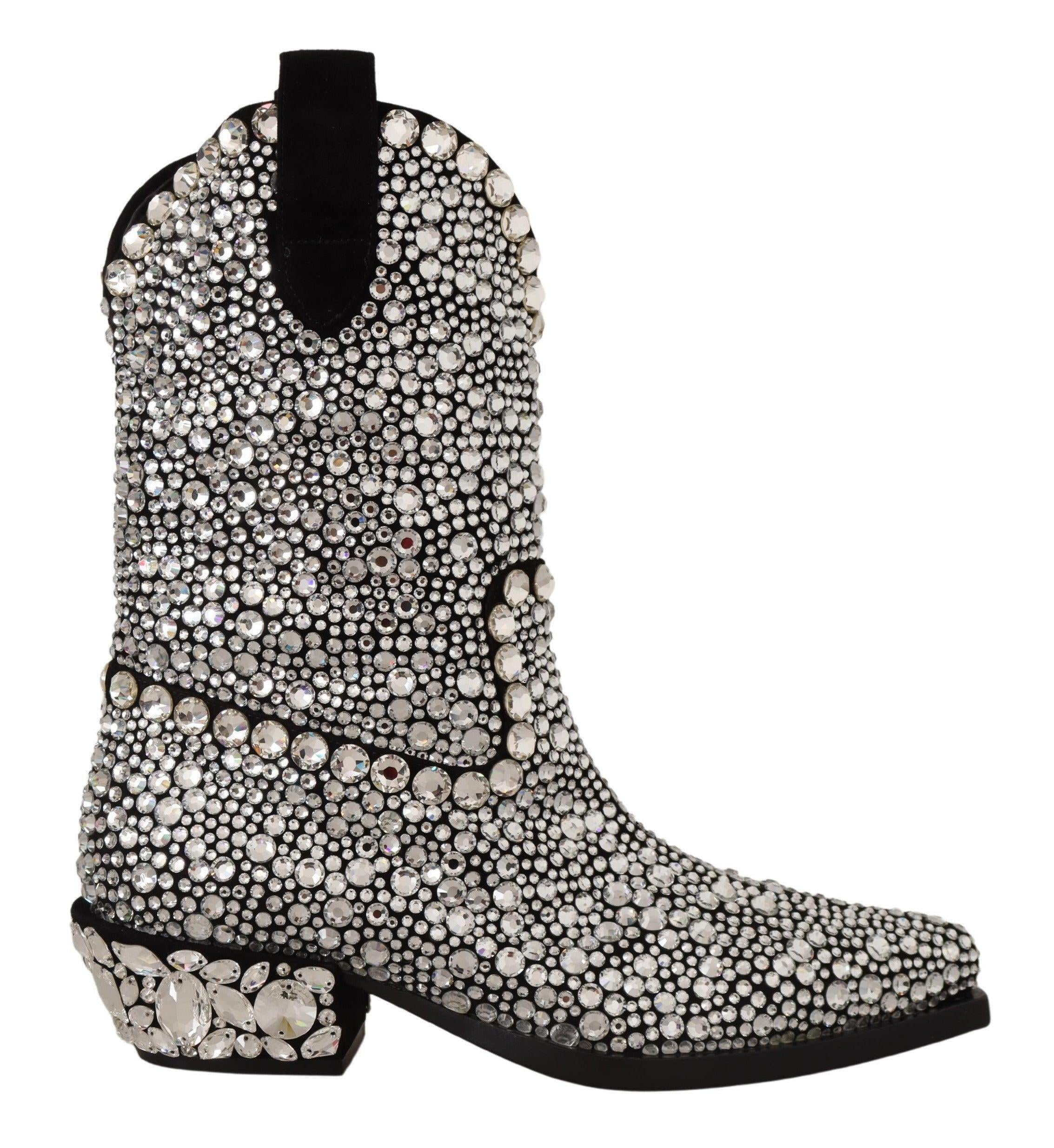Dolce Gabbana Black Suede Strass Crystal Cowgirl Boots - Walmart.com