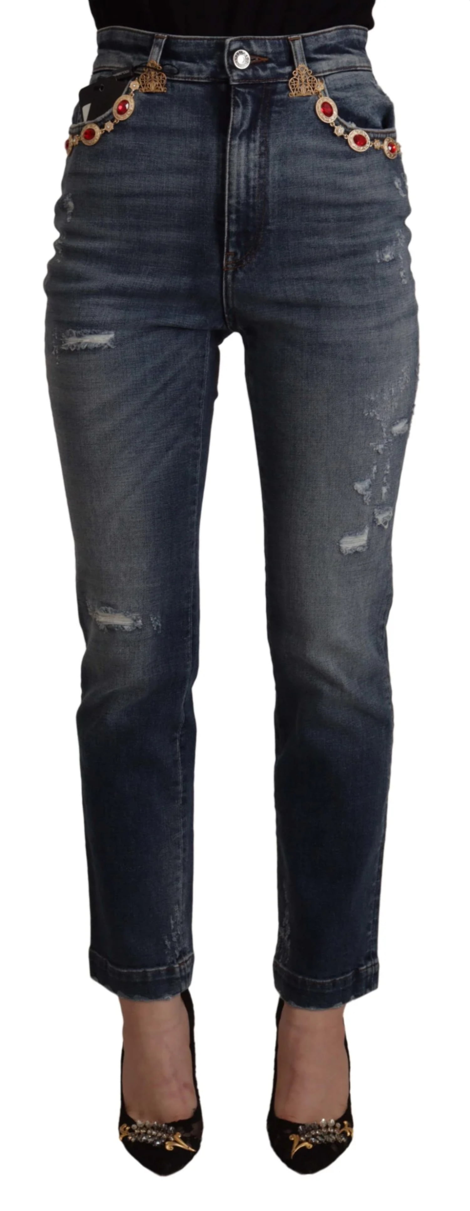 Dolce Gabbana Blue Denim Crystal Embellished Pants Jeans - Walmart.com