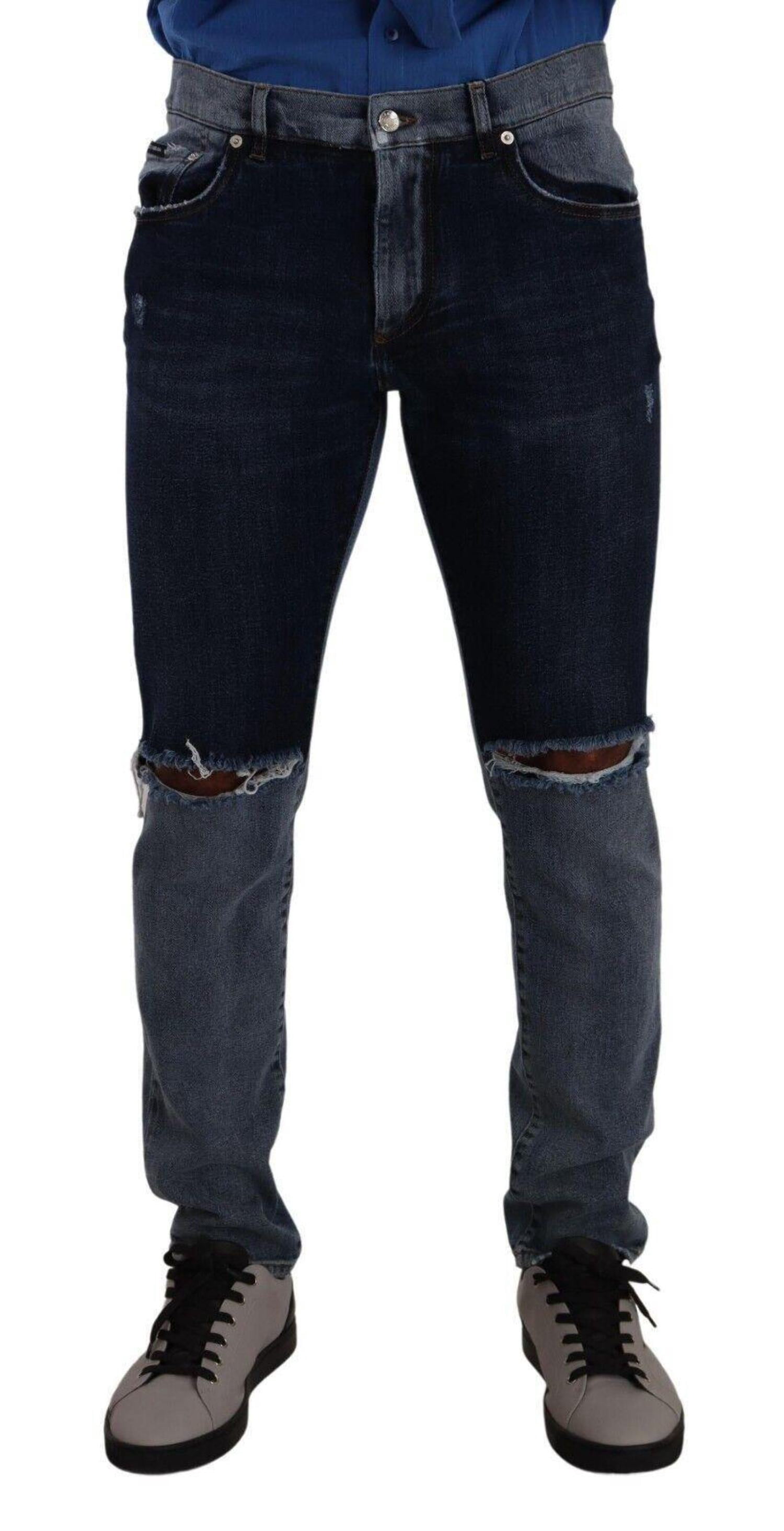 Dolce Gabbana Blue Two Tone Tattered Cotton Slim Denim Jeans - Walmart.com