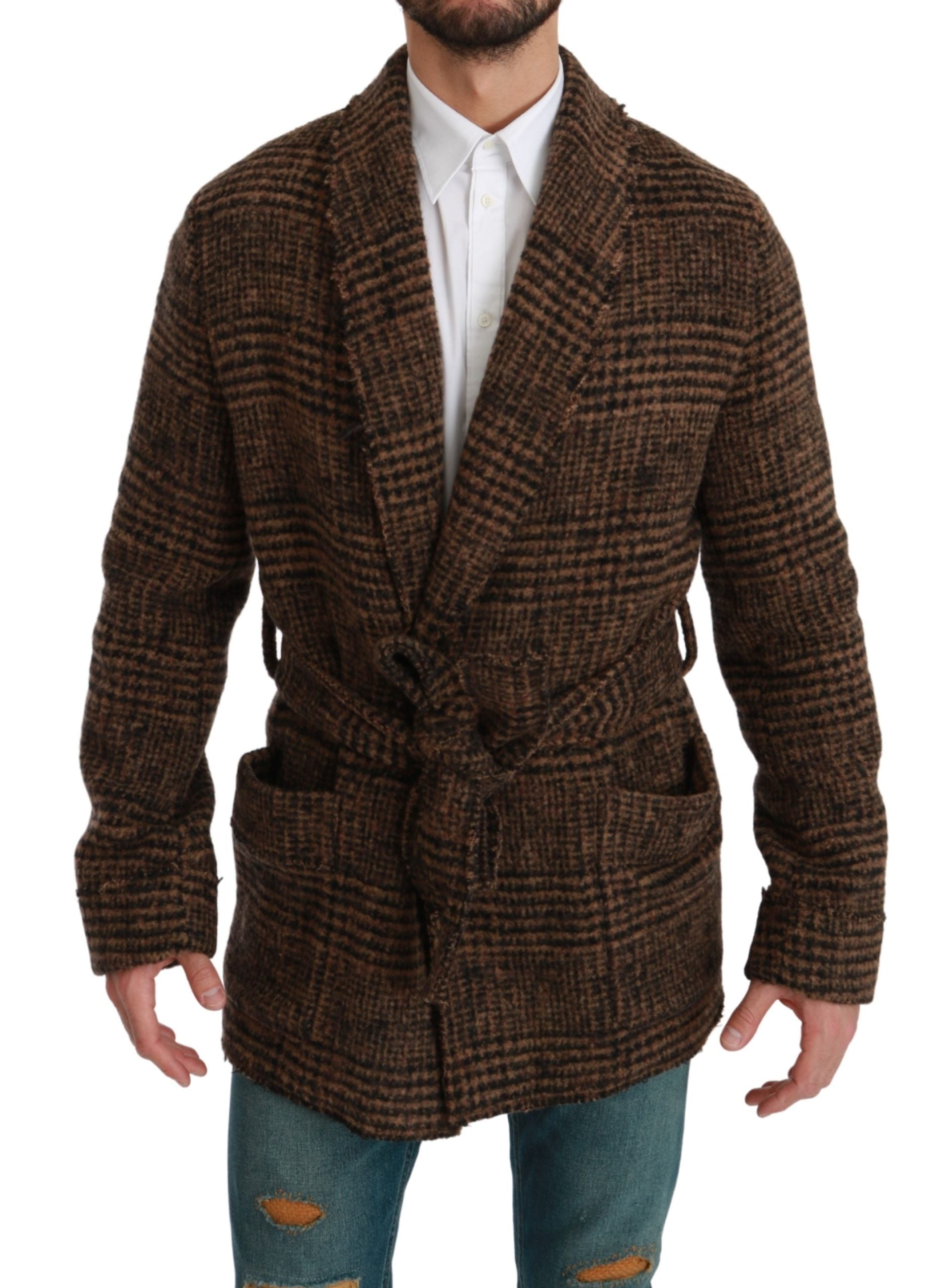 Dolce & Gabbana Brown Checkered Wool Robe Coat Wrap Jacket - Walmart.com