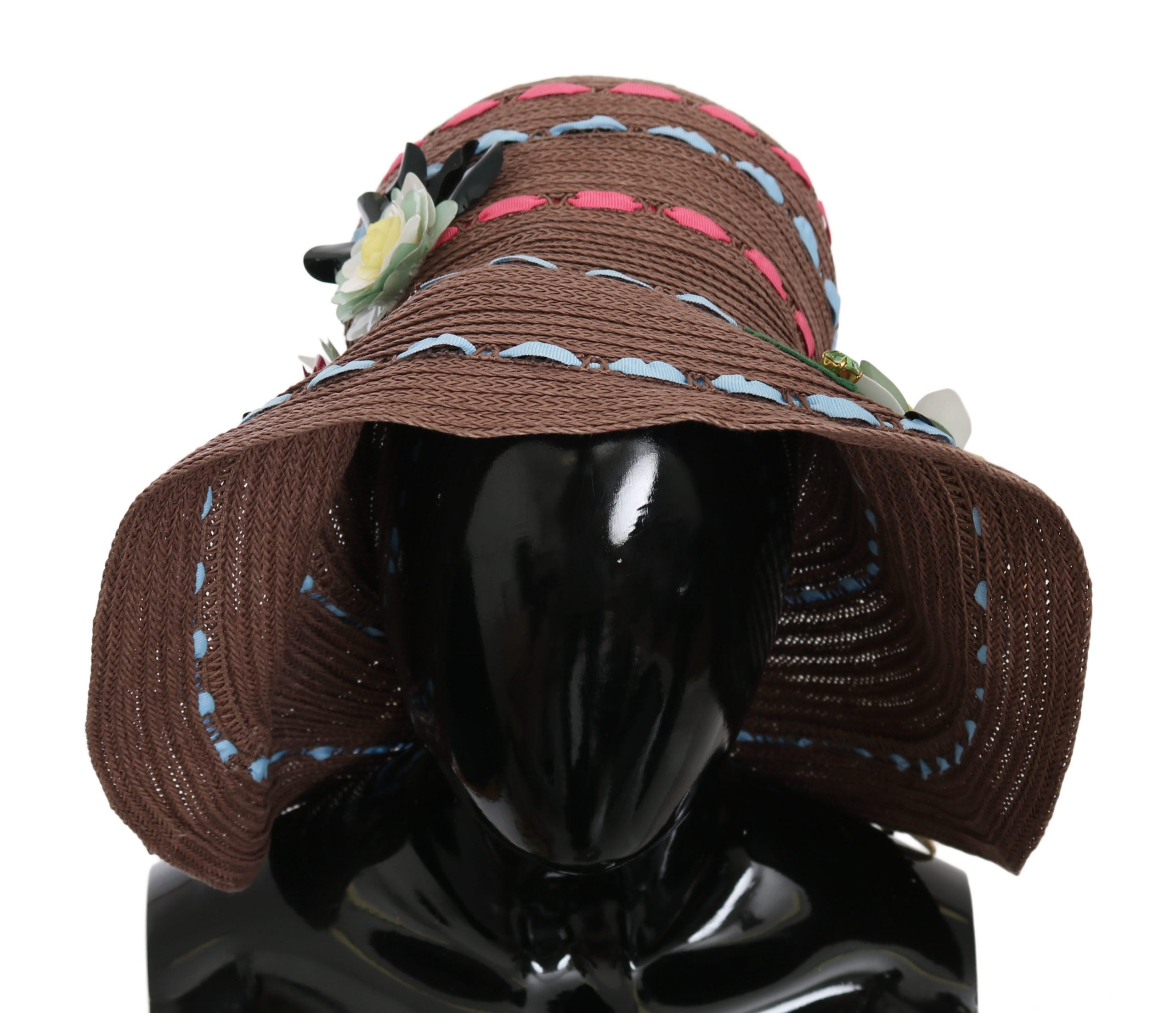 Dolce Gabbana Brown Floral Wide Brim Straw Floppy Cap Hat - Walmart.com