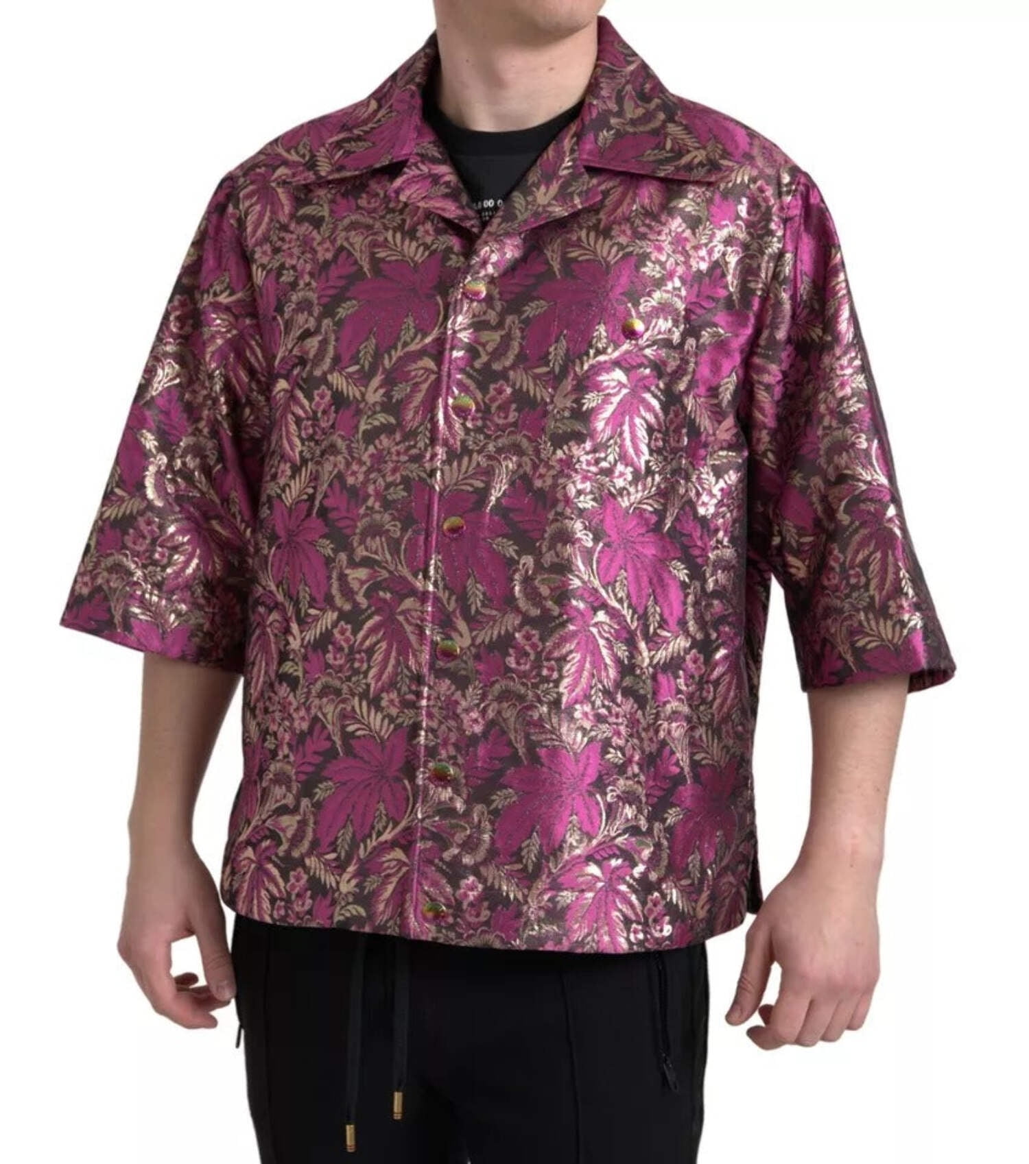Dolce Gabbana Fuchsia Pink Floral Jacquard Button Down Shirt - Walmart.com