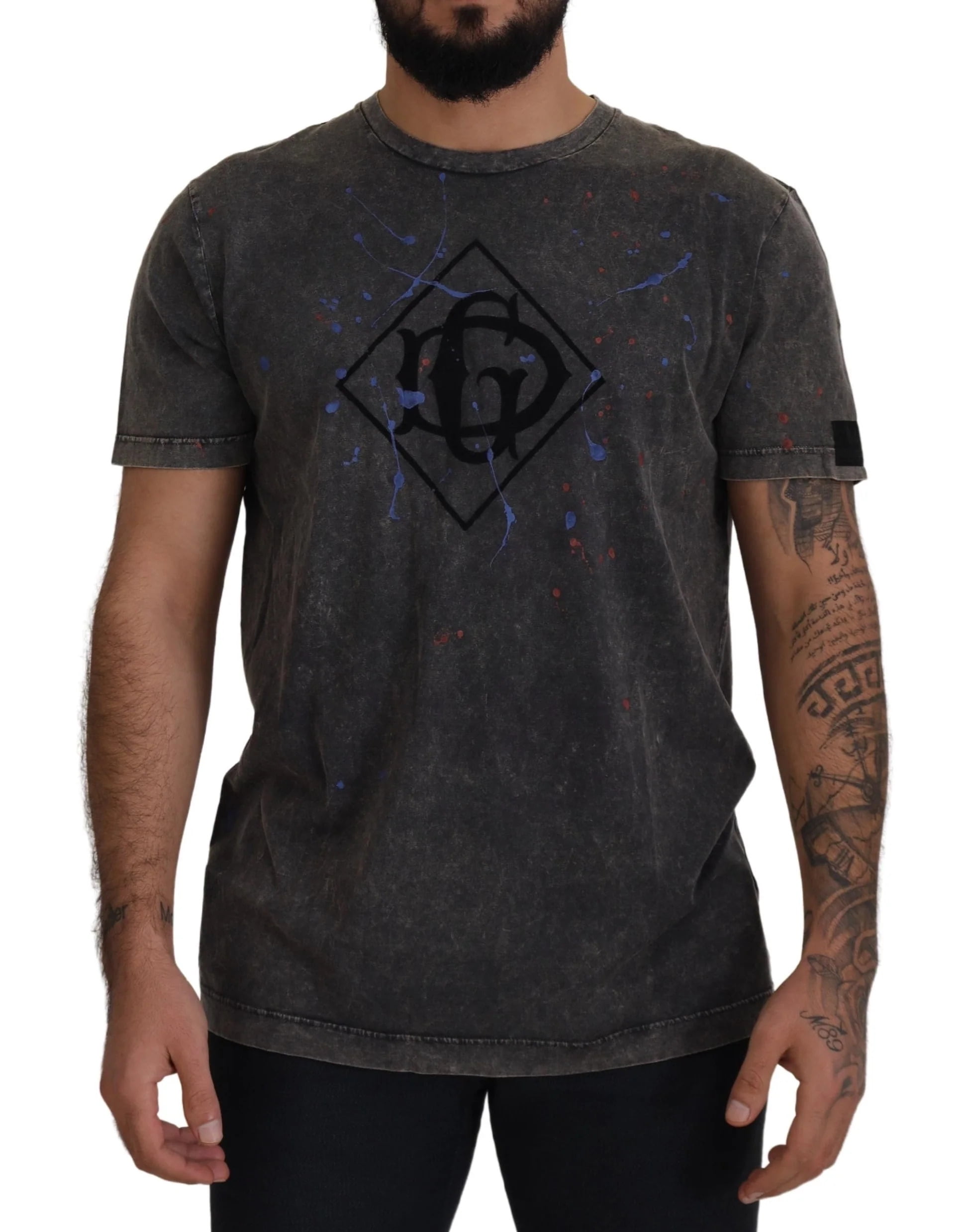 Dolce Gabbana Elevated Grey Cotton Tee with Discolored DG Logo ...