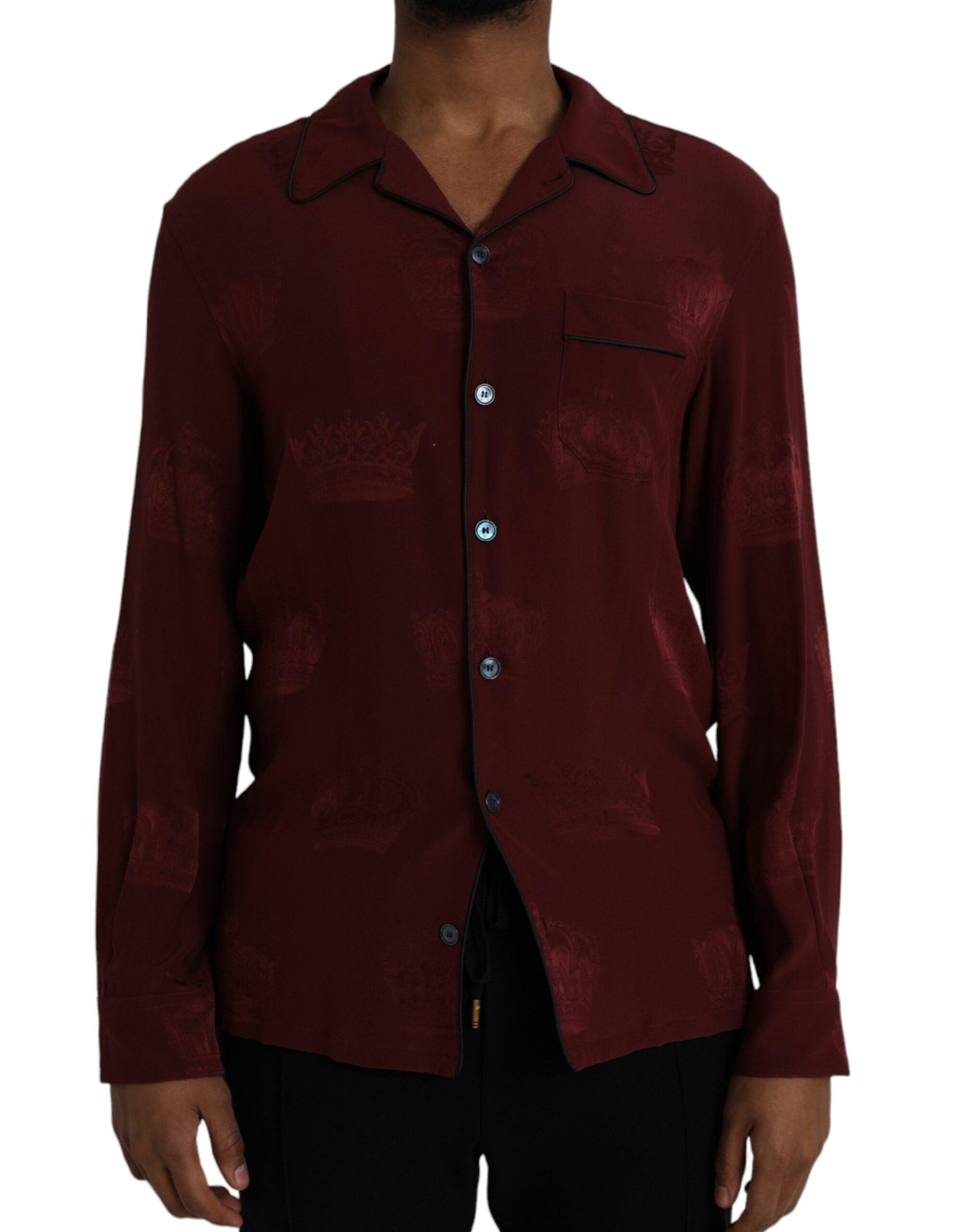 Dolce & Gabbana Maroon Crown Jacquard Silk Long Sleeve Shirt - Walmart.com